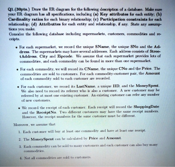 SOLVED: Q1.30pts.) Draw the ER diagram for the following description of ...