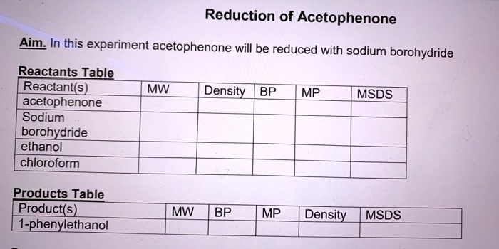 SOLVED: Reduction of Acetophenone Aim: In this experiment, acetophenone ...