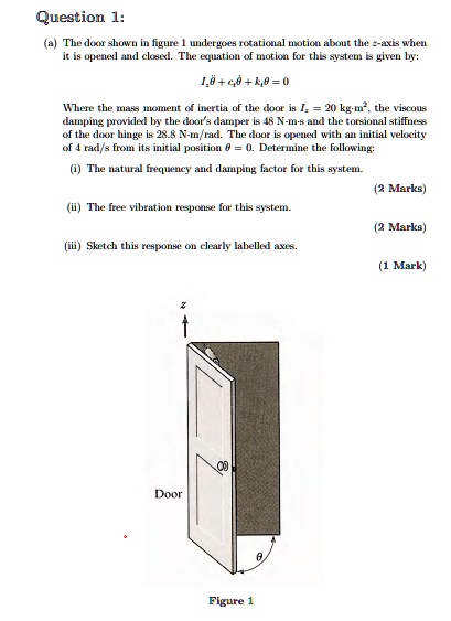 Question 1: (a) The door shown in figure 1 undergoes rotational motion ...