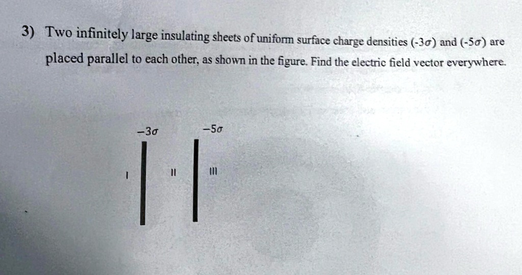 3) Two infinitely large insulating sheets of uniform surface charge densities (-3σ) and (-5σ ...