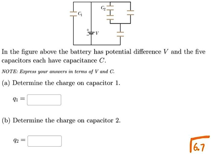 In the figure above the battery has potential difference V and the five capacitors each have ...