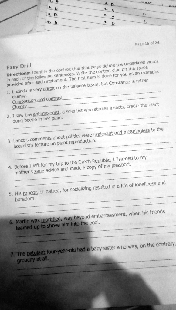 WHAT 6. D 1. 3. D 7. B 2. 4. B 8. C 3. 9. 5. A D Page 16 of 24 Easy ...