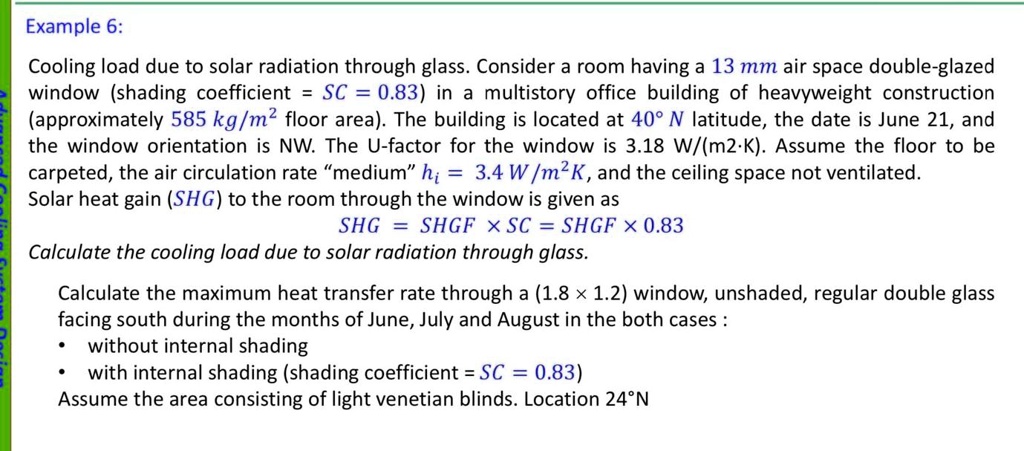 SOLVED: Cooling load due to solar radiation through glass. Consider a ...
