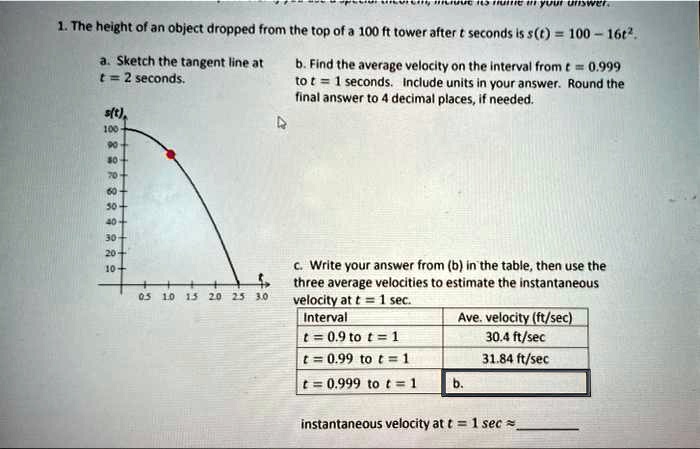 SOLVED: The height of an object dropped from the top of a 100 ft tower ...