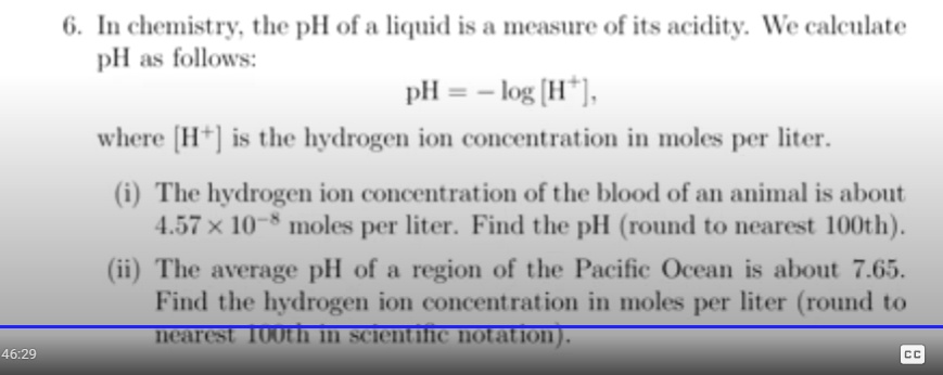 6. In chemistry, the pH of a liquid is a measure of its acidity. We ...