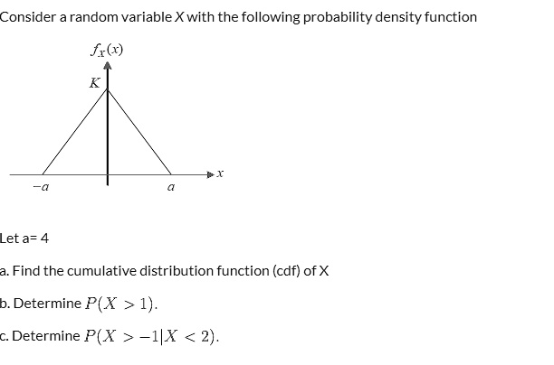 Consider a random variable X with the following probability density function fx(x) K -a a Let a ...