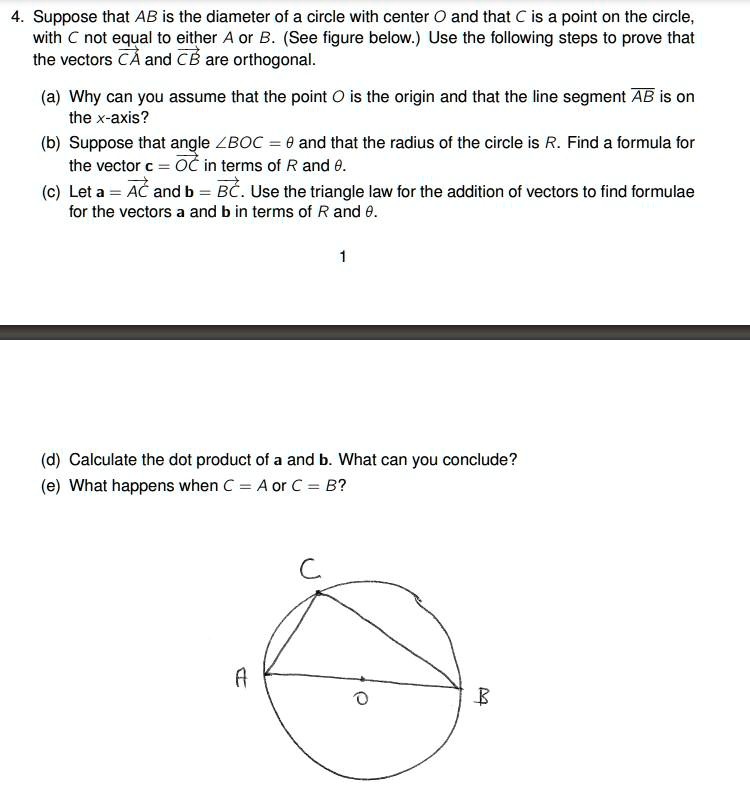 4. Suppose that AB is the diameter of a circle with center O and that C is a point on the circle ...