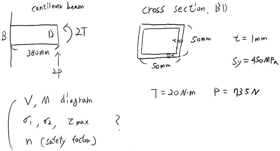 SOLVED: Texts: P = 735N, T = 20N*m. The yield stress is 450 MPa. The length of member BD is ...