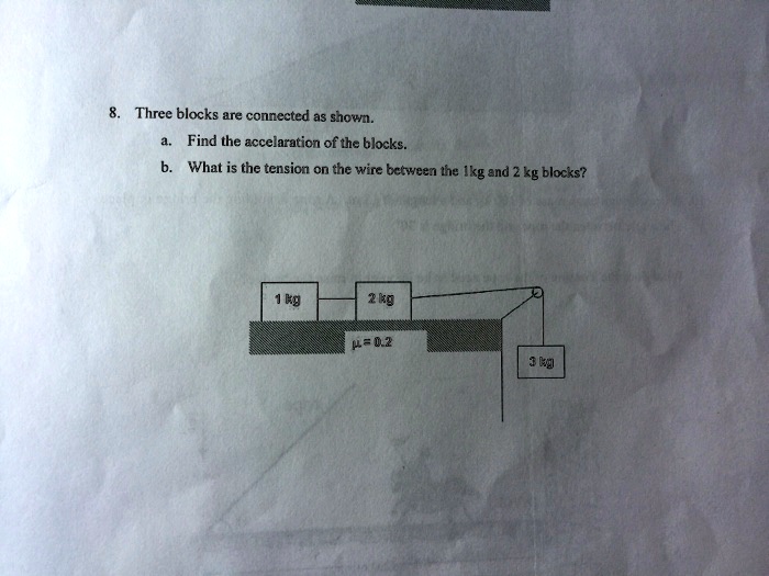 SOLVED: Three blocks are connected as shown. Find the acceleration of ...