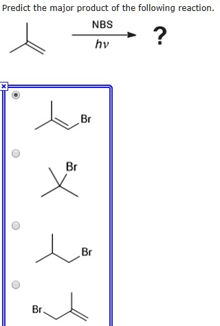 predict the major product of the following reaction nbs 2 hv 42857