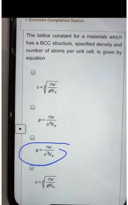 SOLVED: The lattice constant for materials which have a BCC structure, specified density, and ...