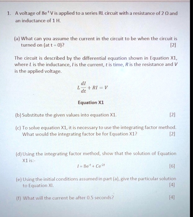 SOLVED: A voltage of 8e V is applied to series RL circuit with ...