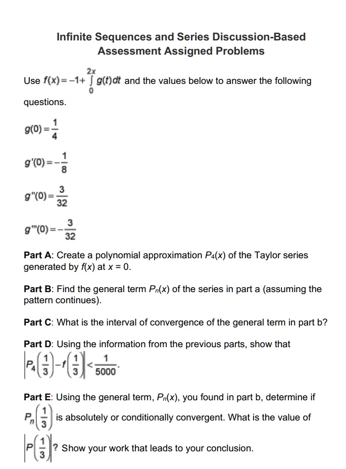 SOLVED: Text: Infinite Sequences and Series Discussion-Based Assessment ...
