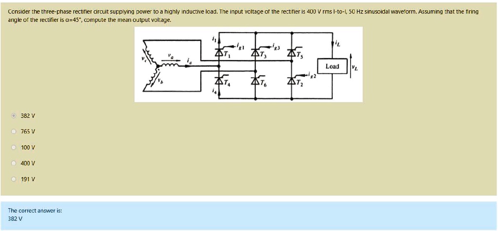 SOLVED: Consider the three-phase rectifier circuit supplying power to a highly inductive load ...