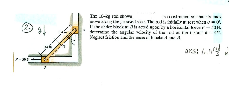 SOLVED: The 10-kg rod shown is constrained so that its ends move along ...