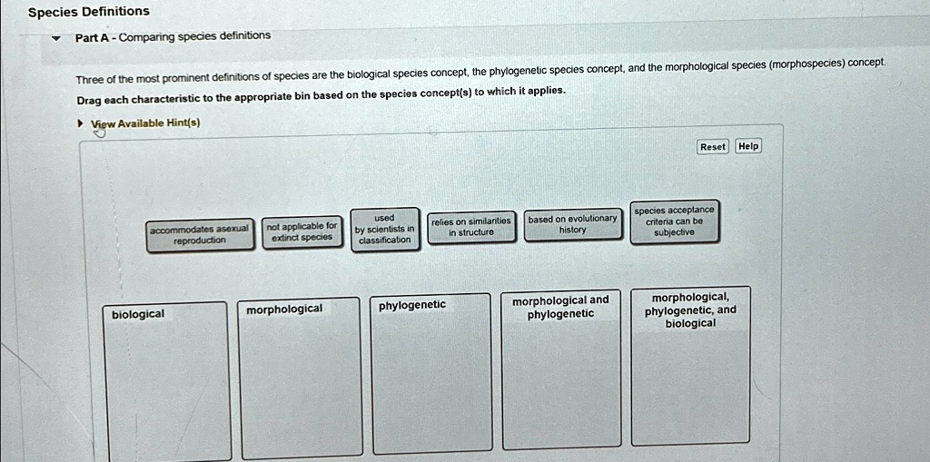 Species Definitions Part A - Comparing species definitions Three of the ...