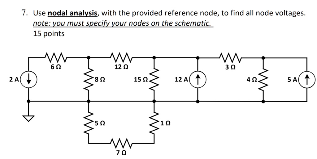 7. Use nodal analysis, with the provided reference node, to find all ...