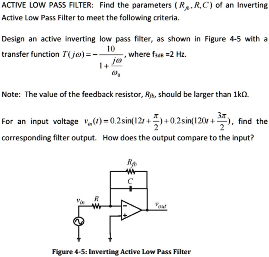 SOLVED: Active Low Pass Filter: Find the parameters (R, R, C) of an ...