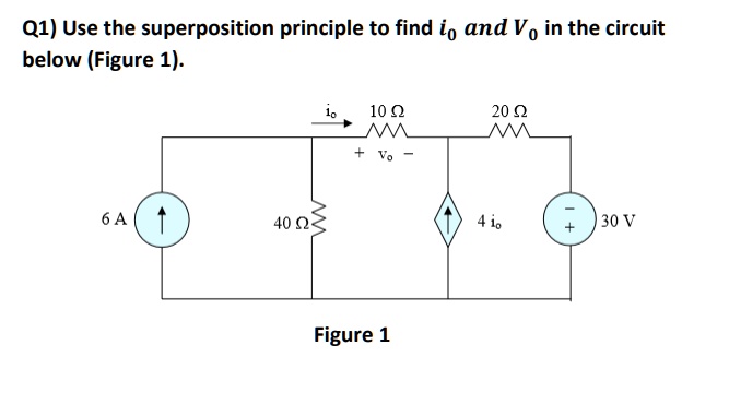 SOLVED: Q1) Use the superposition principle to find io and Vo in the circuit below (Figure 1 ...