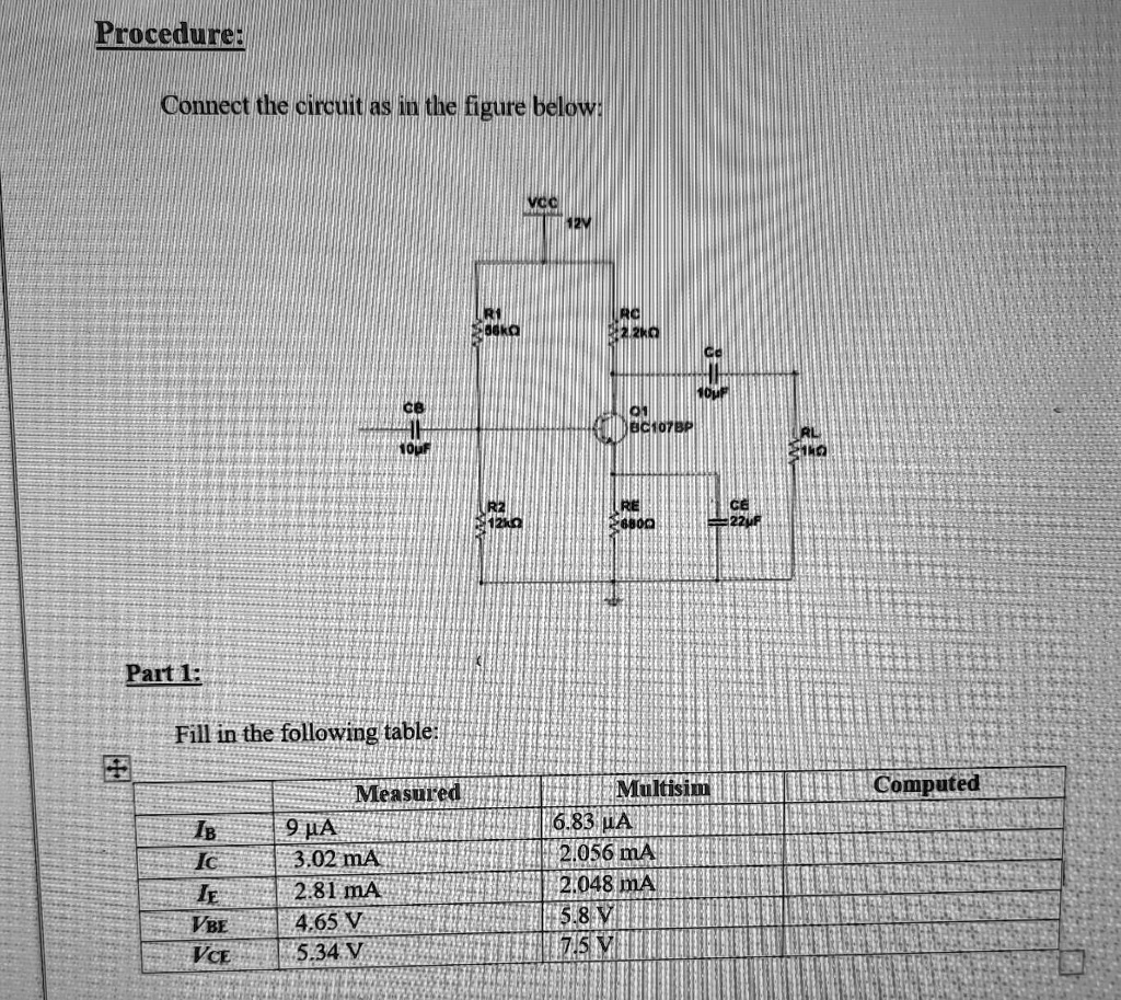 Procedure: Connect the circuit as in the figure below: +VCC 12V RC 2.2k ...