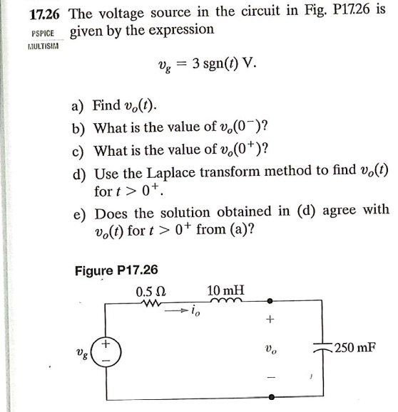 SOLVED: 17.26 The voltage source in the circuit in Fig. P17.26 is given by the expression Vg=3 ...