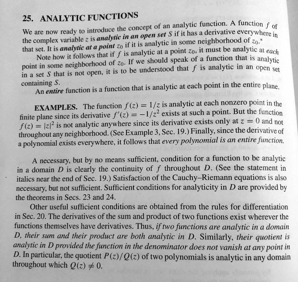 Solved 25 Analytic Functions Concept Of An Analytic Function We Are