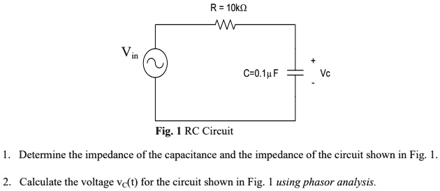 R = 10k? + Vin C=0.1?F Vc Fig. 1 RC Circuit 1. Determine the impedance of the capacitance and ...