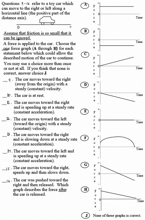 Questions (6) refer to a toy car which moves to the right or left along ...