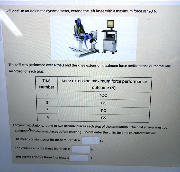 SOLVED: Skill goal: In an isokinetic dynamometer; extend the left knee with maximum force of 120 ...