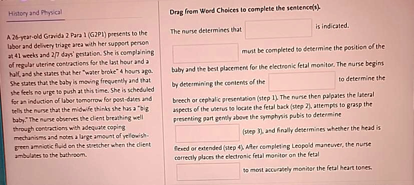 history and physical a 26 year old gravida 2 para 1 g2p1 presents to ...