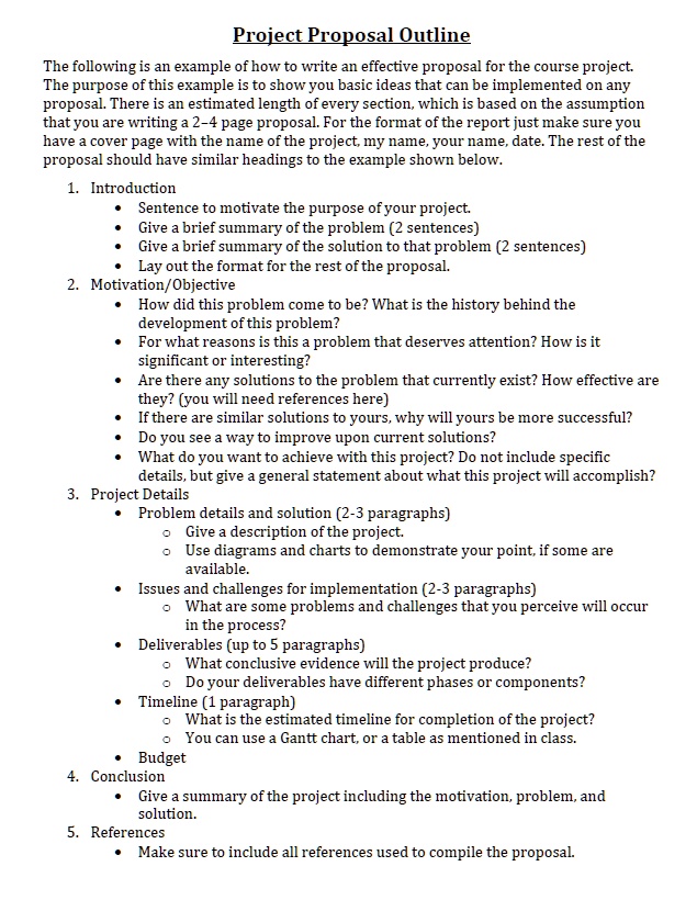 Text: Project Proposal Outline The following is an example of how to ...