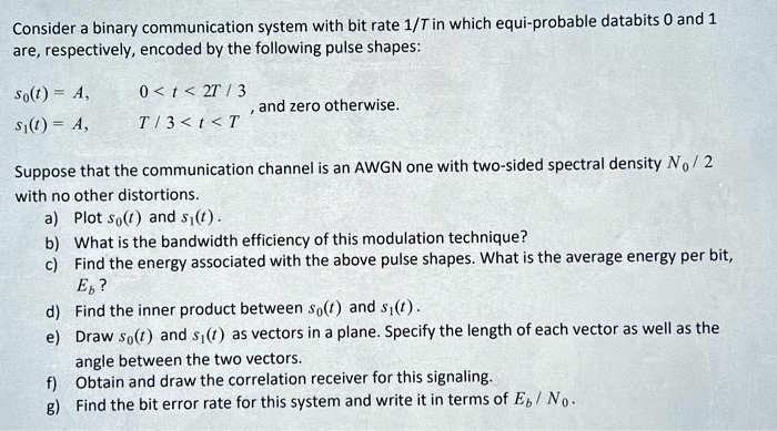 Consider A Binary Communication System With Bit Rate 1 T In Which Equi Probable Databits 0 And 1