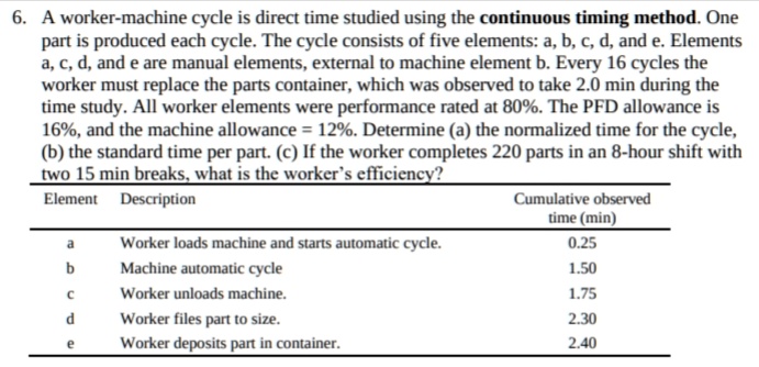 [GET ANSWER] a worker machine cycle is direct time studied using the continuous timing method ...