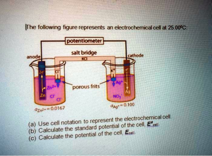 The following figure represents an electrochemical cell at 25.00°C ...