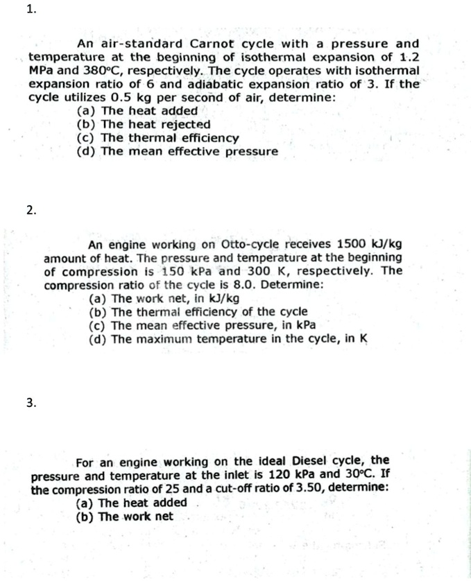 SOLVED: An air-standard Carnot cycle with pressure and temperature at ...