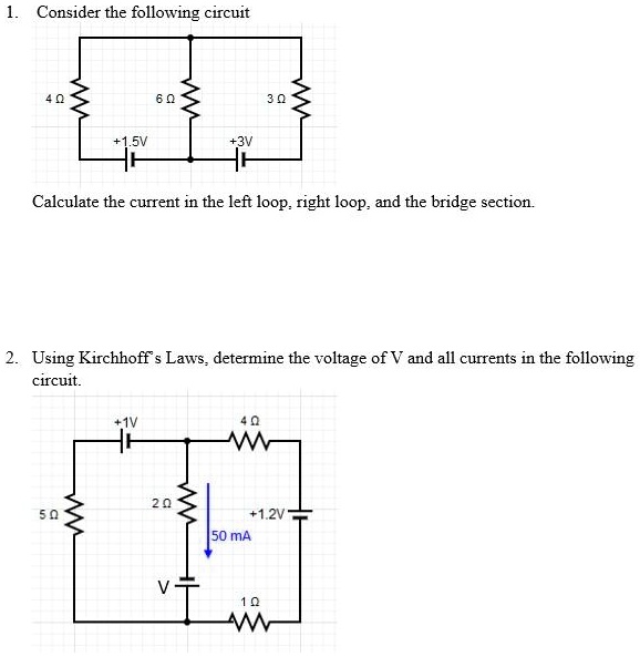 1. Consider the following circuit 4 ? +1.5V 6 ? +3V 3 ? Calculate the current in the left loop ...