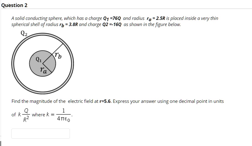 SOLVED: A solid conducting sphere, which has charge Q1 = 76Q and radius ra = 2SR, is placed ...