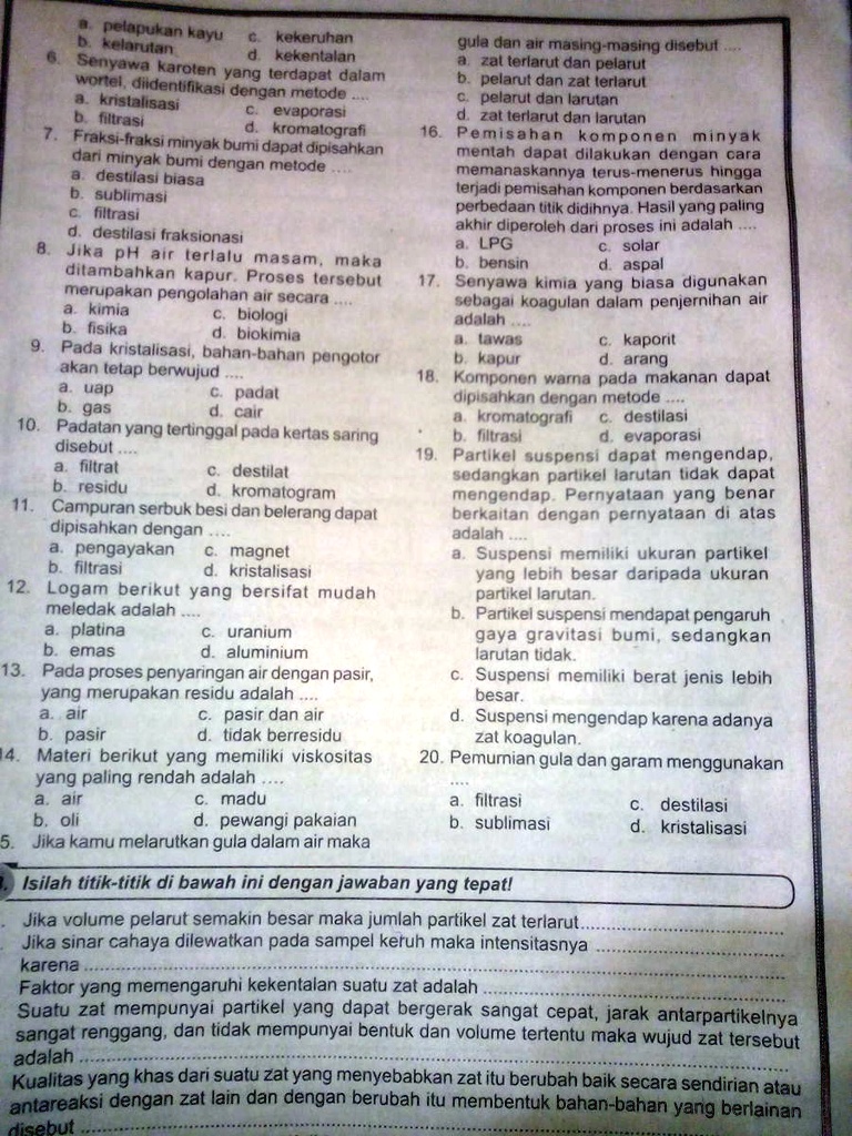 SOLVED: Yang no 5 soalnya yang merupakan sifat kimia adalah pelapukan ... SOLVED: Yang no 5 soalnya yang merupakan sifat kimia adalah pelapukan ...