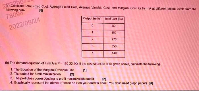 SOLVED: Calculate Total Fixed Cost, Average Fixed Cost, Average Variable Cost, and Marginal Cost ...