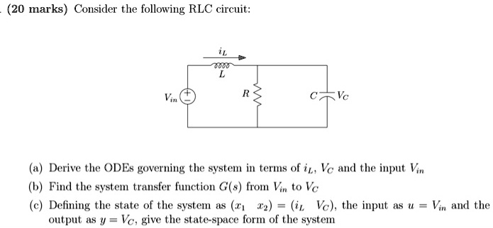 SOLVED: Consider the following RLC circuit: a) Derive the ODEs governing the system in terms of ...