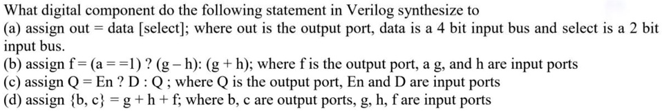 Solved What Digital Component Does The Following Statement In Verilog Synthesize To A Assign