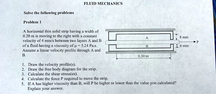 SOLVED: FLUID MECHANICS Solve the following problems Problem 1 A horizontal thin solid strip ...
