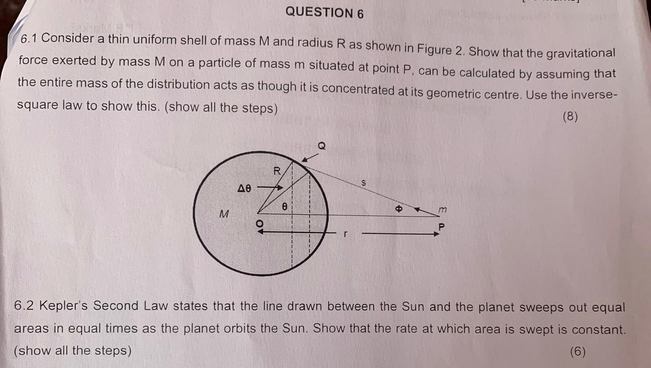 SOLVED: QUESTION 6 6.1 Consider a thin uniform shell of mass M and ...