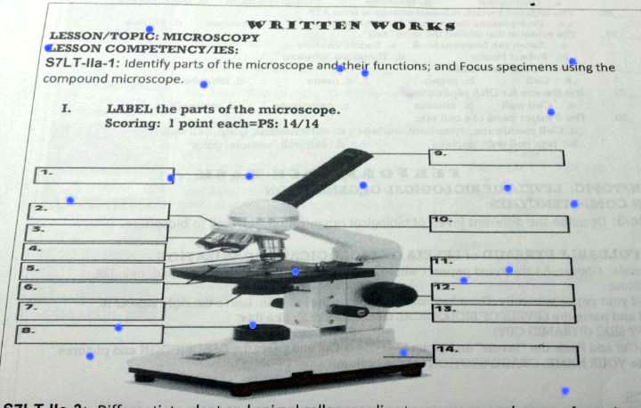 WRITTEN WORKS LESSON/TOPIC: MICROSCOPY LESSON COMPETENCY/IES: S7LT-Ila-1: Identify parts of the ...