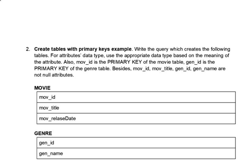 Solved 2 Create Tables With Primary Keys Example Write The Query Which Creates The Following