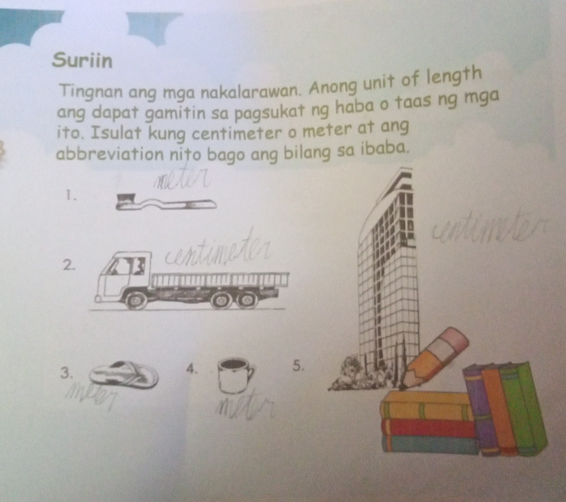 suriin tingnan ang mga nakalarawan anong unit of length ang dapat ...