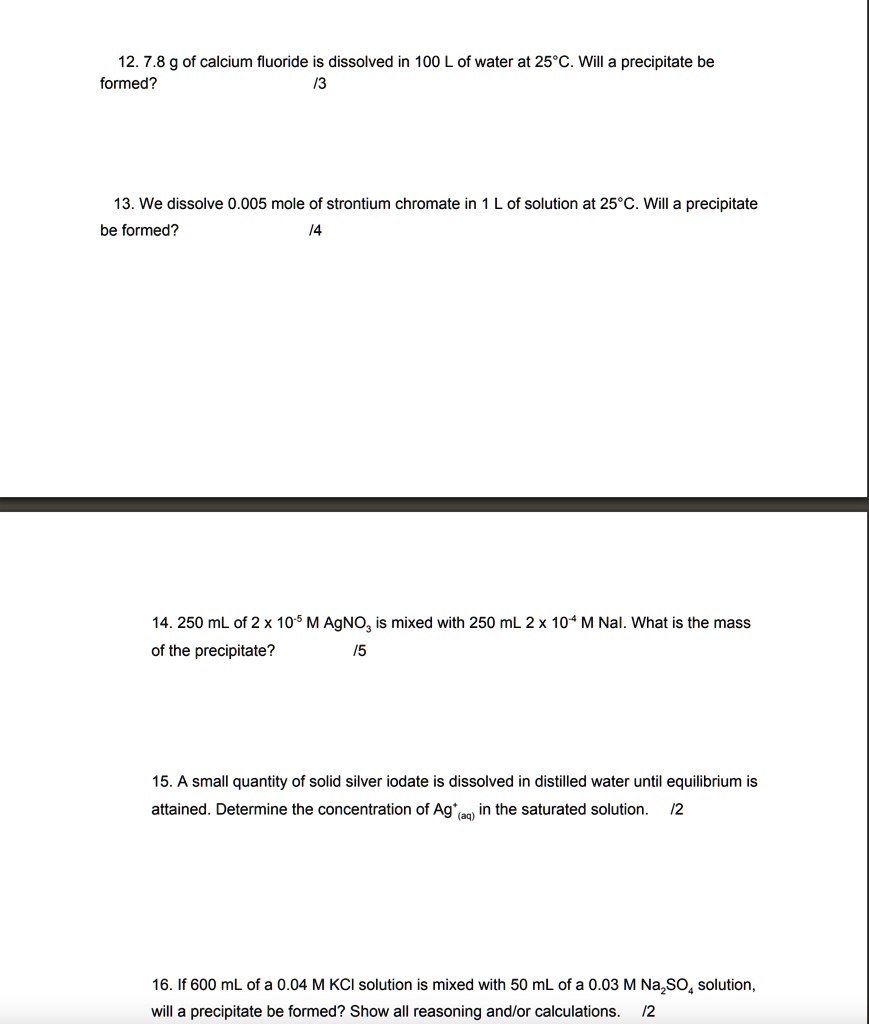 SOLVED: "...Solubility questions Please do explain to me the calculations. 12. 7.8 g of calcium ...