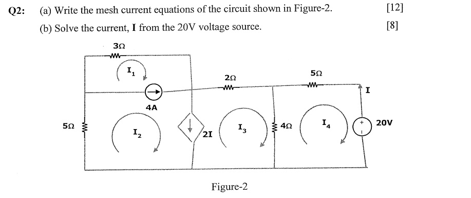 SOLVED: Q2: Write the mesh current equations of the circuit shown in Figure-2 (b) Solve the ...
