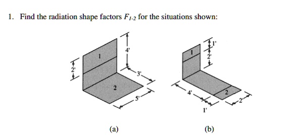 VIDEO solution: 1. Find the radiation shape factors Fi-2 for the situations shown: (a) (b)