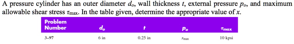 A pressure cylinder has an outer diameter do, wall thickness t ...